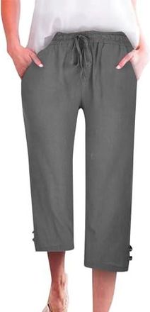 Generic Pantalon L&eacute;ger Femme Fluide en Lin &Eacute;t&eacute; Ample en Lin Respirant et Ample pour Femmes Pantalon D&eacute;contract&eacute; avec Poche Lat&eacute;rale et Fente pour Les Pieds L&eacute;