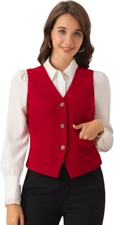 Allegra K Gilet en velours vintage pour femmes costumes daffaires formels boutonn&eacute; gilet Steampunk Rouge S