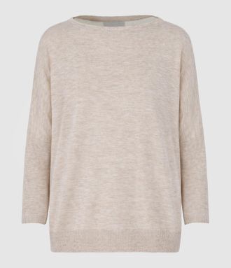 Eric Bompard Pull Ras de Cou Col Bateau Oversized Ultrafin Manches 3/4 Tourterelle