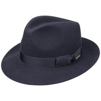 Stetson Penn Bogarthut Haarfilz Filzhut Damen Herren Mafiahut 100% Tierhaar Sommer Winter Hut mit Ripsband Klassischer Pate blau 59 cm