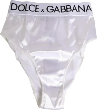 Dolce & Gabbana Femme, Sous-vêtements, Blanc, Taille: 38 FR Culotte Taille Haute en Satin Blanc avec Logo