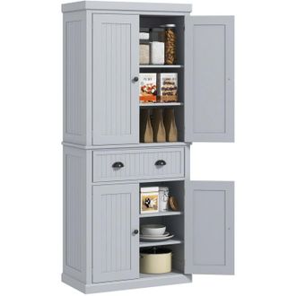 HOMCOM Armoire de cuisine - HOMCOM - multi-rangements &eacute;tag&egrave;res r&eacute;glables 4 portes et grand tiroir - 76,2 x 40,2 x 183 cm - gris
