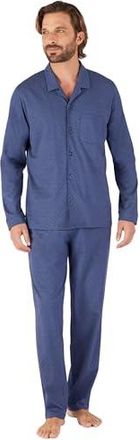 Damart Pyjama Boutonn&eacute; Maille Jersey Pur Coton Peign&eacute; Homme Bleu Imprim&eacute; Taille XXL