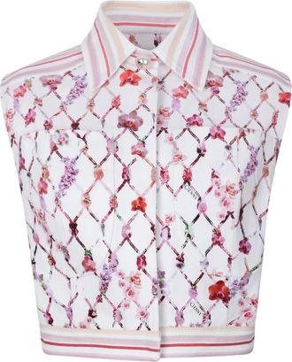 Genny Femme, Tops, Multicolore, Taille: 38 FR Haut tricot&eacute; sans manches imprim&eacute; blanc