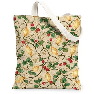 Generic Sacs fourre-tout vintage en toile artistique, motif floral, r&eacute;utilisables, l&eacute;gers et lavables &agrave; bandouli&egrave;re, Beige, 13x15 Inch