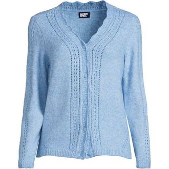Lands End V-Cardigan mit Ajourmuster, Damen, Gr&ouml;&szlig;e:40-42 regular, Blau, Wolle/Polyester/Polyacryl, by Lands End