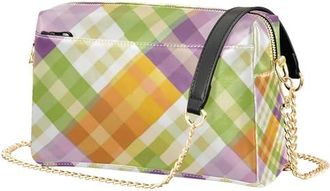 Mnsruu Sacs à bandoulière pour femme, sac à main en cuir texturé vert à carreaux colorés