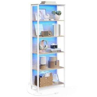 Vasagle Biblioth&egrave;que LED &agrave; 6 Niveaux, &Eacute;tag&egrave;re &agrave; Lumi&egrave;re R&eacute;glable, Meuble de Rangement avec Cadre en Acier, 30,3 x 60 x 178,6 cm, pour Salon, Chambre, Bureau, 