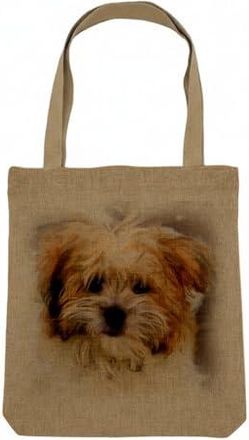 Fabulous Sac Shopping Tote Bag Aspect Lin - Peinture Caniche Beige Petit Chien Mignon - Sac de Courses Toile Epaisse 360g Beige Naturel Cabas Port&eacute; Epaule Soli