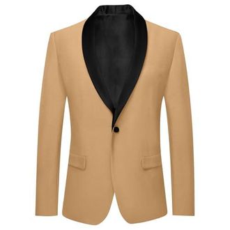 Generic Veste pour homme - Coupe ajust&eacute;e - Avec col ch&acirc;le - 1 bouton - &Eacute;l&eacute;gante couleur contrast&eacute;e - Blazer - Pour affaires, mariage, f&ecirc;te, 006-kaki, 3XL