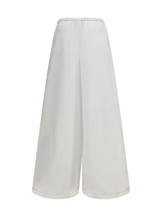 Marni Womens Draping Wide-Leg Pants Lily White Cotton Trousers
