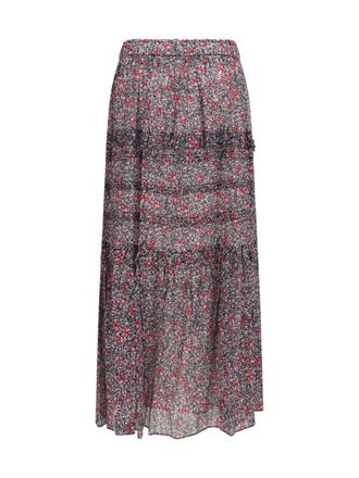 Isabel Marant Womens Volomia Long Ruffled Skirt Crushed Berry Cotton