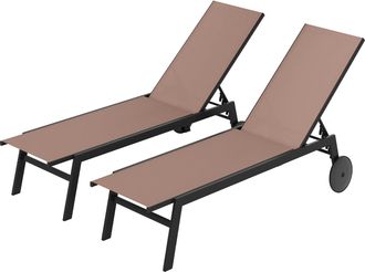 Giantex 2er Set Sonnenliege mit Rollen, wetterfeste Gartenliege mit 6-Fach Verstellbarer R&uuml;ckenlehne, Outdoor Liegestuhl f&uuml;r Garten und Poolbereich, bis 150 K