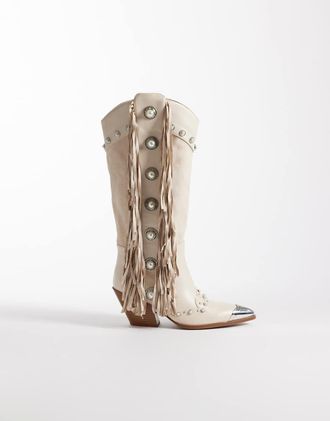 Azalea Wang Azalea Wang - Pelagius - Bottes montantes avec franges et ornements - Cr&egrave;me-Blanc