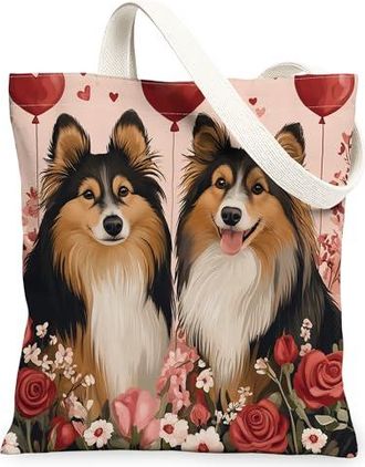 Generic Sac fourre-tout en toile de Saint Bernard pour le shopping 33 x 38 cm, sac d&eacute;picerie r&eacute;utilisable pour couple amusant et chiot pour femme, amoureuse, 
