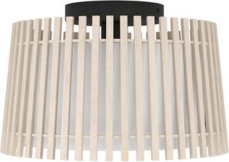 Eglo Deckenlampe Fattoria, runde Deckenleuchte, Wohnzimmerlampe aus hellem Holz und wei&szlig;em Textil, Aufbaulampe f&uuml;r Wohnzimmer und Schlafzimmer, E27 Fassung