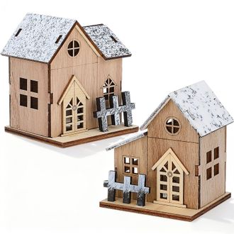 NUOBESTY OSALADI LED Holzhaus Weihnachtsdeko 2 St&uuml;ck mit Beleuchtung Kleine Holzornamente f&uuml;r Tischdekoration Stimmungsvolle Weihnachtsbeleuchtung f&uuml;r Zuhause 