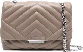 A|X Armani Exchange Gesteppte Schultertasche mit Logo-Schild - Braun