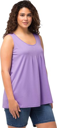 Ulla Popken Damen Top, Zierfalten, A-Linie, Rundhals, Ärmellos, Modal Top Fältchen, Blaues Flieder, 46-48 Große Größen EU