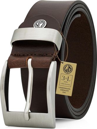 Lindenmann Leder-G&uuml;rtel Herren 40 mm breit, G&uuml;rtel Herren Vollrindleder dunkelbraun, Gr&ouml;&szlig;e/Size:Bundweite 125 cm Gesamtl&auml;nge 140 cm W 49.2 XXXL