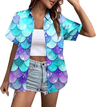 Generic Chemise hawa&iuml;enne tropicale avec palmier pour femme, boutonn&eacute;e, amusante, plage, cara&iuml;bes, chemise de croisi&egrave;re, chemise d&eacute;t&eacute; graphique, d&eacute;contract&eacute;e,