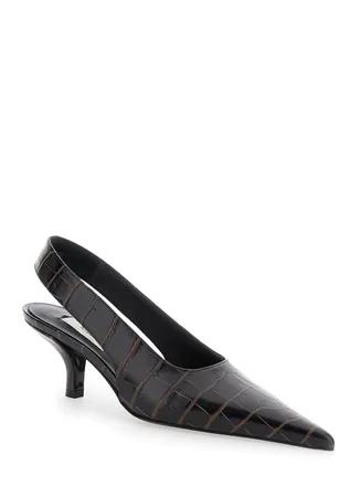 Toteme Crocodile-Effect Leather Slingback Heel - Brown