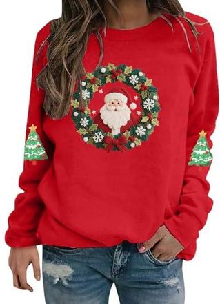 Generic Pull de Noel Femme,Haut Femme Noel,Shirt de pour Fille, col du Cou, Motif Sapin de, Manches Longues, Sweatshirt pour Les Vacances de Manteaux pour Fil