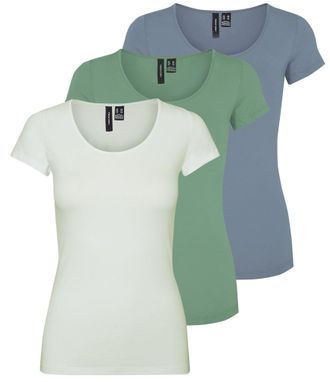Vero Moda Damen VMMAXI My Soft SS U-Neck GA 3Pack, Granite Green, Lightest Sky, Citadel, XXL