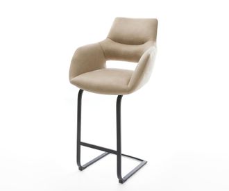DELIFE Barstuhl Yago-Flex Mikrofaser Beige Vintage Freischwinger Flach Metall Schwarz Taschenfederkern, Barst&uuml;hle