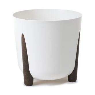 HowHomely Wei&szlig; Blumentopf Kunststoff mit Braunen F&uuml;&szlig;en | ECO Pflanzschalen &Oslash; 30 x H 28,5 cm | Leichter und Stabiler Blumen&uuml;bertopf f&uuml;r Indoor oder Balkon und Te