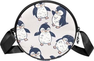 Generic Sac &agrave; bandouli&egrave;re rond pour femme, petit sac &agrave; bandouli&egrave;re avec fermeture &eacute;clair, bretelles r&eacute;glables, style d&eacute;contract&eacute;, motif pingouin jouant