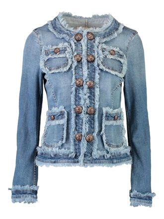 Maison Common veste en jean &agrave; franges - Bleu