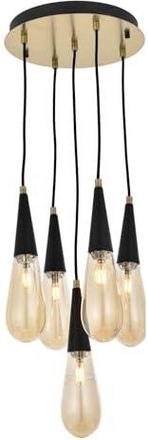 Opviq Industrial Chandelier with Metal Body & Glass Cap, 90 cm Length, 33 cm Diameter | 5 x E14 Sockets, Antiquation Finish | Elegant Lighting for Modern Sp