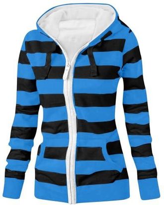 Generic Sweat &agrave; capuche chaud dhiver pour femme - Pull doux &agrave; fermeture &eacute;clair - Grand sweat-shirt ray&eacute; &agrave; manches longues avec poche - Veste &agrave; capuche longue 