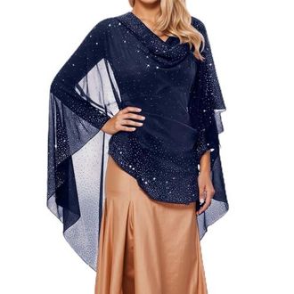 Generic &Eacute;charpe de soir&eacute;e &eacute;l&eacute;gante en mousseline de soie avec paillettes scintillantes semblables &agrave; du cristal - &Eacute;charpe douce et transparente pour mariage, f