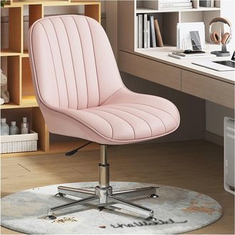 Generic Armloser B&uuml;rostuhl ohne Rollen - Ergonomischer Drehstuhl aus PU-Leder mit breiter Sitzfl&auml;che f&uuml;r Schminktische, h&ouml;henverstellbar