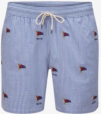 Polo Ralph Lauren Homme, Maillots de bain, Bleu, Taille: XL Seersucker Swim Trunks avec Broderie de Drapeau Nautique