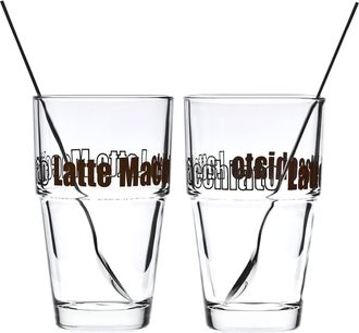 Leonardo Solo Latte-Macchiato Set, Kaffee-Gl&auml;ser inklusive L&ouml;ffel, sp&uuml;lmaschinengeeignete Glas-Becher, 4er Set, 410 ml, 042555