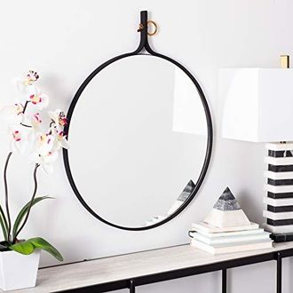 Safavieh Decorative Hanging Wall Mirror for Living Room, Bedroom, Hallway, in Matte Black, 73.66 X 71.12 X 7.62