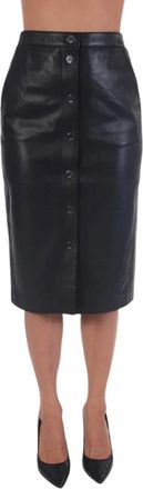 Karl Lagerfeld Femme, Jupes, Noir, Taille: 38 FR Jupe Crayon en Cuir avec Boutons-Pression