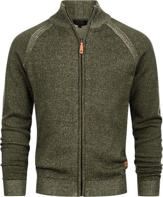 Indicode Herren INMassum Cardigan Strickjacke mit Stehkragen und Rei&szlig;verschluss | &Uuml;bergangsjacke aus Baumwollmix f&uuml;r M&auml;nner Army Mix, M
