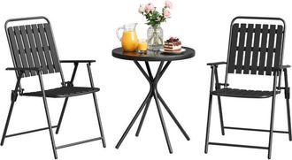 Woltu Salon de Jardin 3 Pi&egrave;ces, Table et 2 Chaises en M&eacute;tal, R&eacute;sistant aux Intemp&eacute;ries, Chaises Pliables avec Accoudoirs, Noir