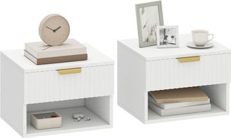 HOMCOM Lot de 2 tables de chevet suspendues - HOMCOM - tiroir à fermeture douce - niche de rangement - MDF - 40x34x29cm - blanc