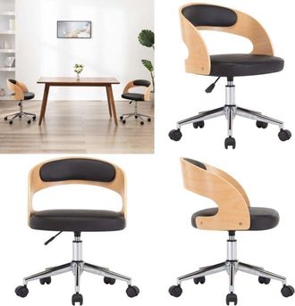 vidaXL Drehbarer Bürostuhl Schwarz Bugholz und Kunstleder - Bürostuhl - Drehstuhl - Arbeitsstuhl - Schreibtischstuhl - Ergonomischer Stuhl - Home & Living