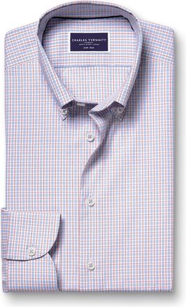 CHARLES TYRWHITT B&uuml;gelfreies Oxfordhemd mit Button-down-Kragen und Gitterkaros - Rot Knopfmanschette