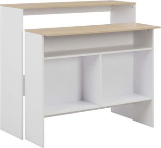 vidaXL Bartisch mit 2 Tischplatten Wei&szlig; und Eichefarben 130x40x120 cm - Vidaxl