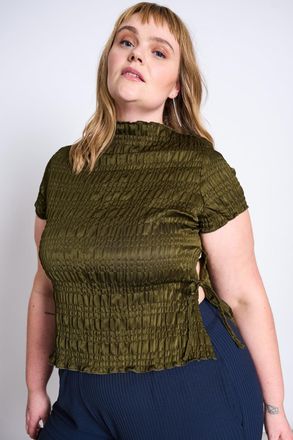 JAN 'N JUNE Damen vegan T-Shirt Smocked Fern Rosmarin