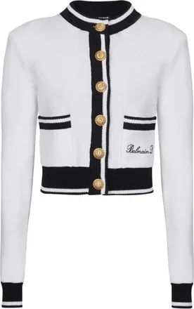 Balmain Femme, Pulls, Blanc, Taille: 40 FR Cardigan en maille Signature