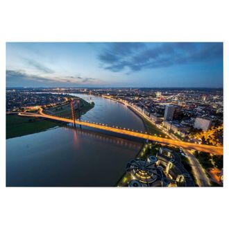 artboxONE Poster 150x100 cm Städte Düsseldorf von Oben - Bild Düsseldorf Beleuchtung Düsseldorf