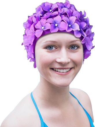 Generico S&uuml;&szlig;e Badekappe - Vintage-Blumen-Design mit 3D-Blumen, bequeme elastische Badekappe mit langem Haar | Badekappe f&uuml;r Frauen, Erwachsene, Kinder, Pool, S